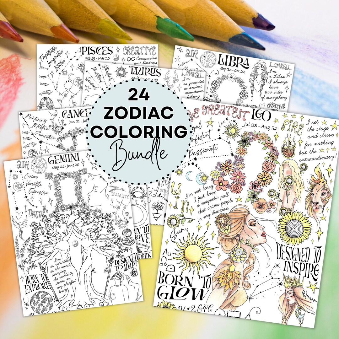 24 Zodiac Adult Coloring Pages Printable Horoscope Coloring Book ...