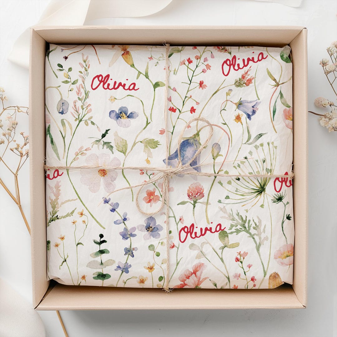 Dainty Wildflower Wrapping Paper Custom Floral Gift Wrap With Name ...