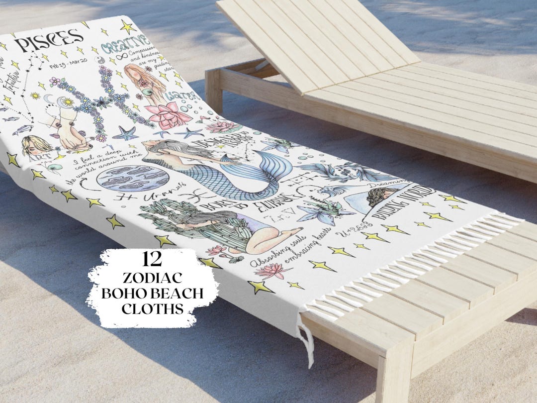 Zodiac Boho Beach Cloth Celestial Beach Towel Pisces Aries Mermaid ...