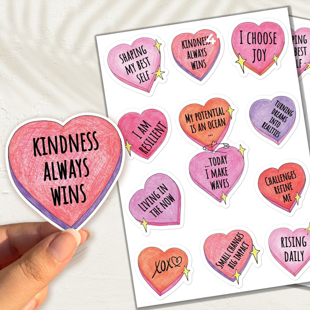 Kindness Sticker Affirmation Sticker Set Sticker Candy Hearts Phone ...
