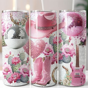 Pink Disco Cowgirl Tumbler Western Girl Mug Lid Straw Bachelorette ...