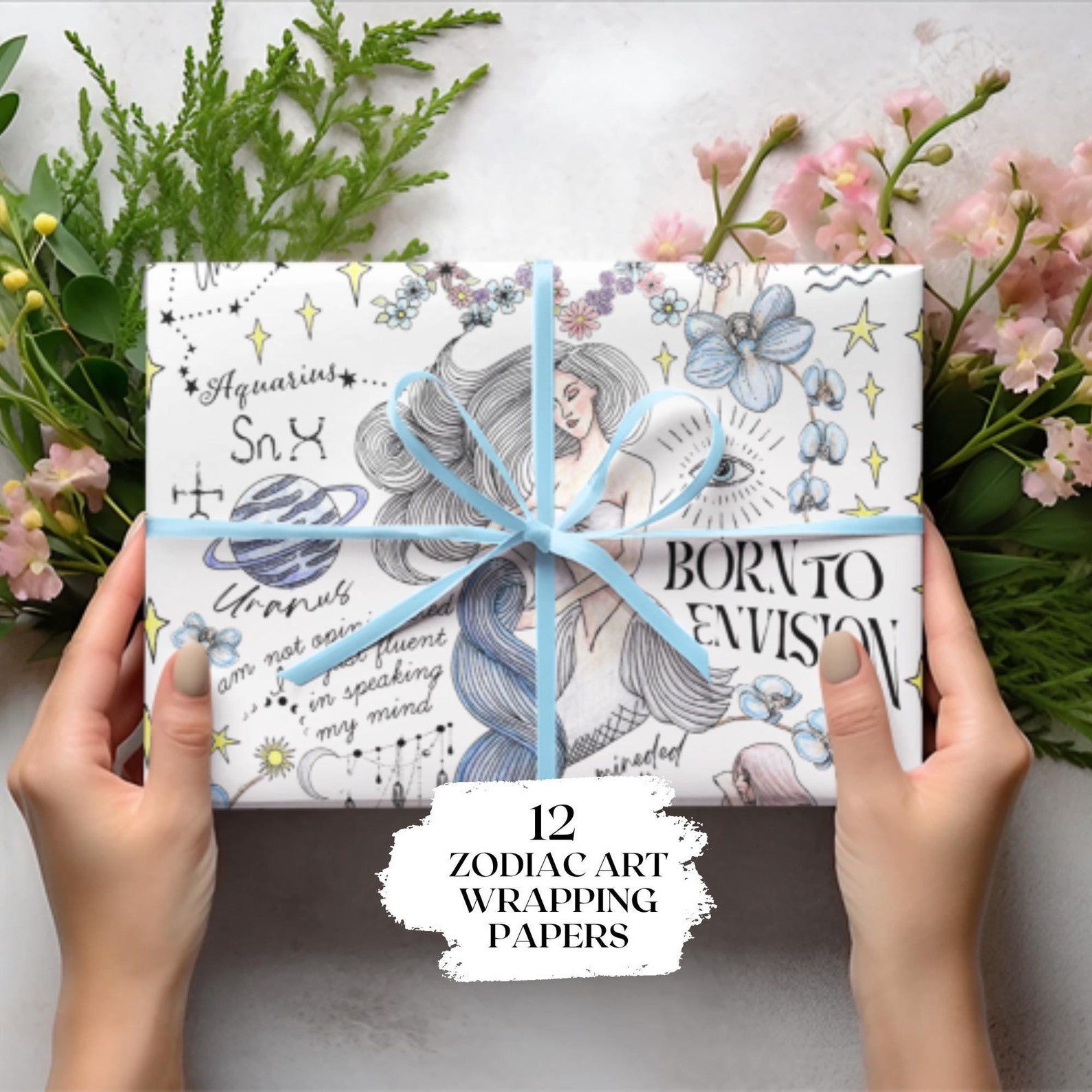 Zodiac Wrapping Paper Aquarius Birthday Decoration Wrapping Paper Roll ...