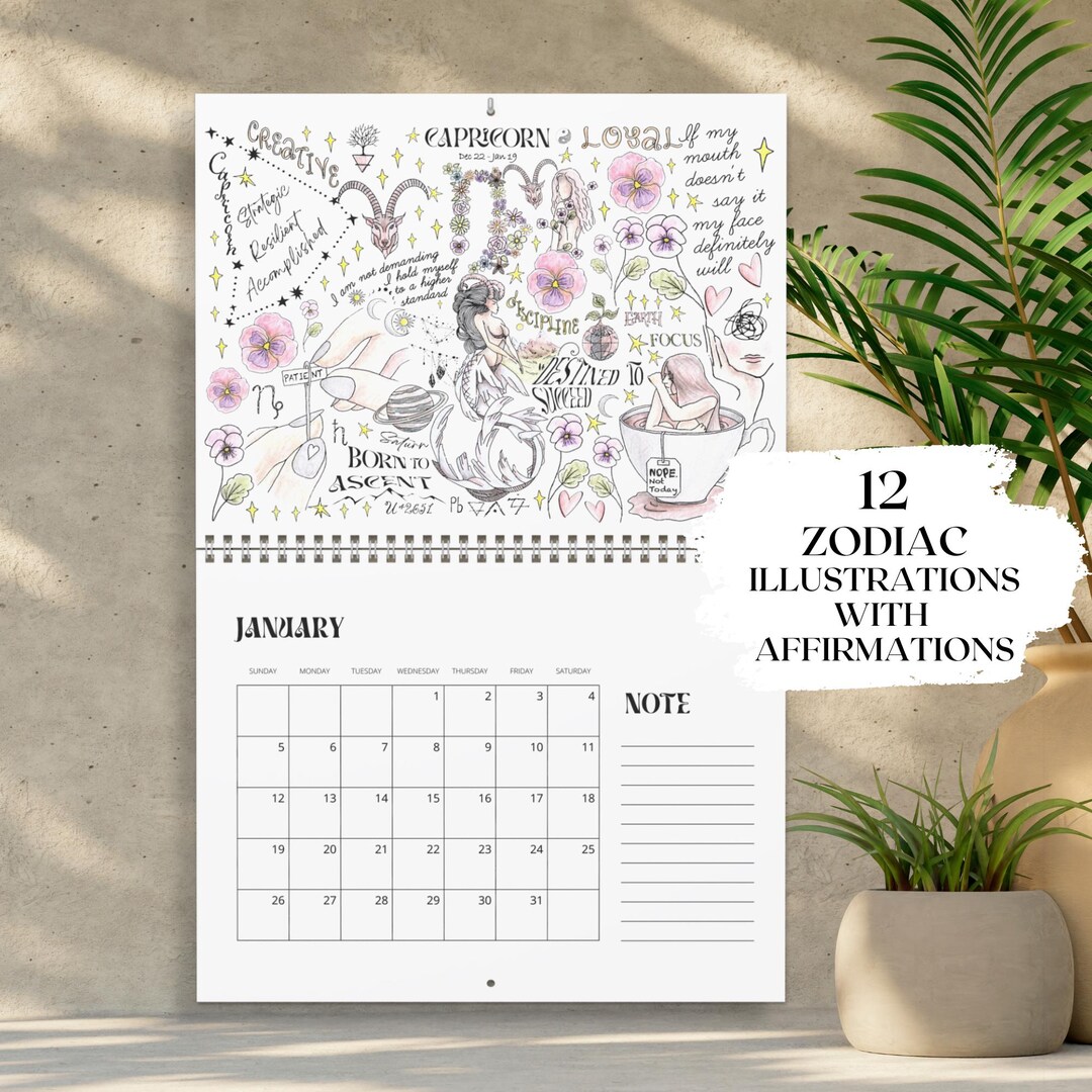 Zodiac Wall Calendar 2025 Astrology Art Planner Affirmation Illustrated ...
