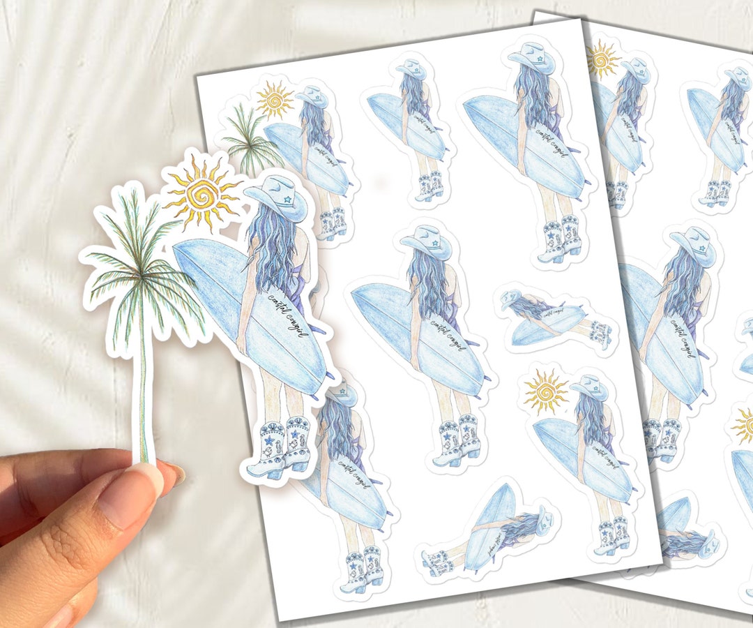 Coastal Cowgirl Sticker Set DIY Beach Club Card Surf Girl Tropical ...