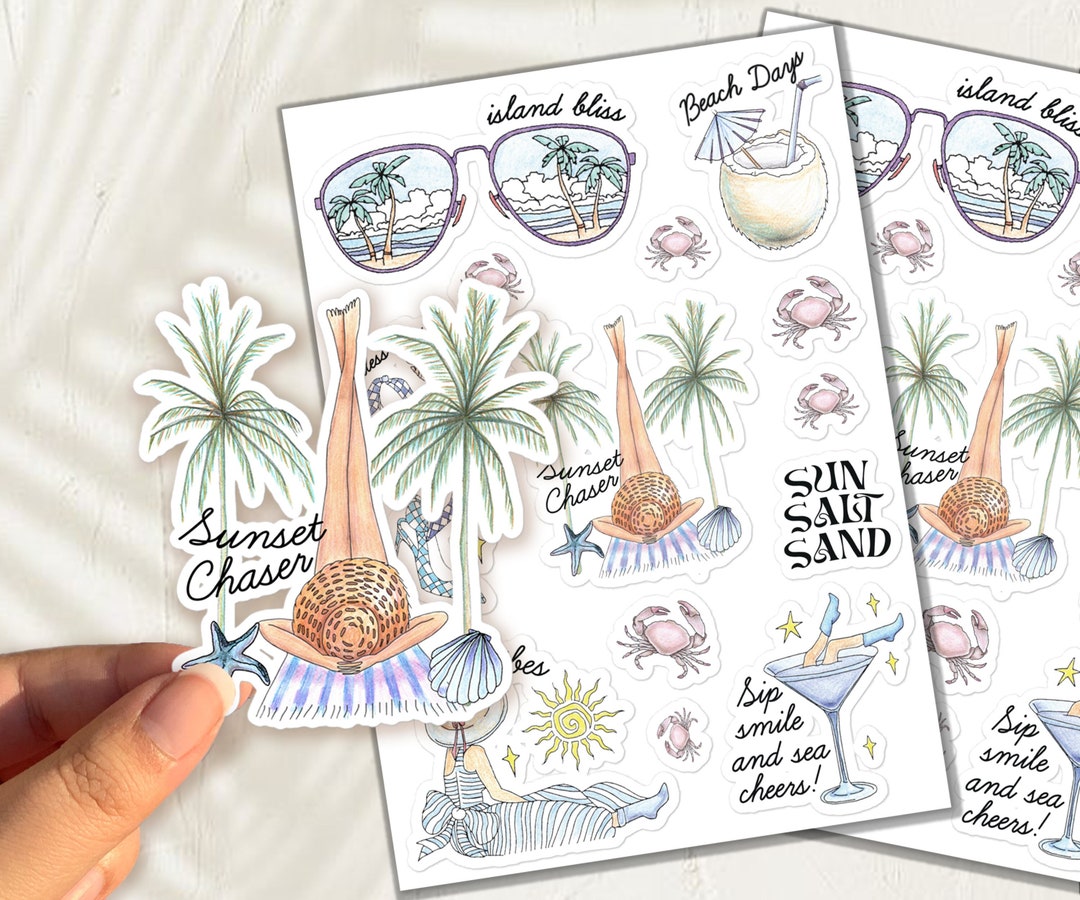 Tropical Holiday Sticker Set Summer Beach Girl Sticker Beach Tropical ...