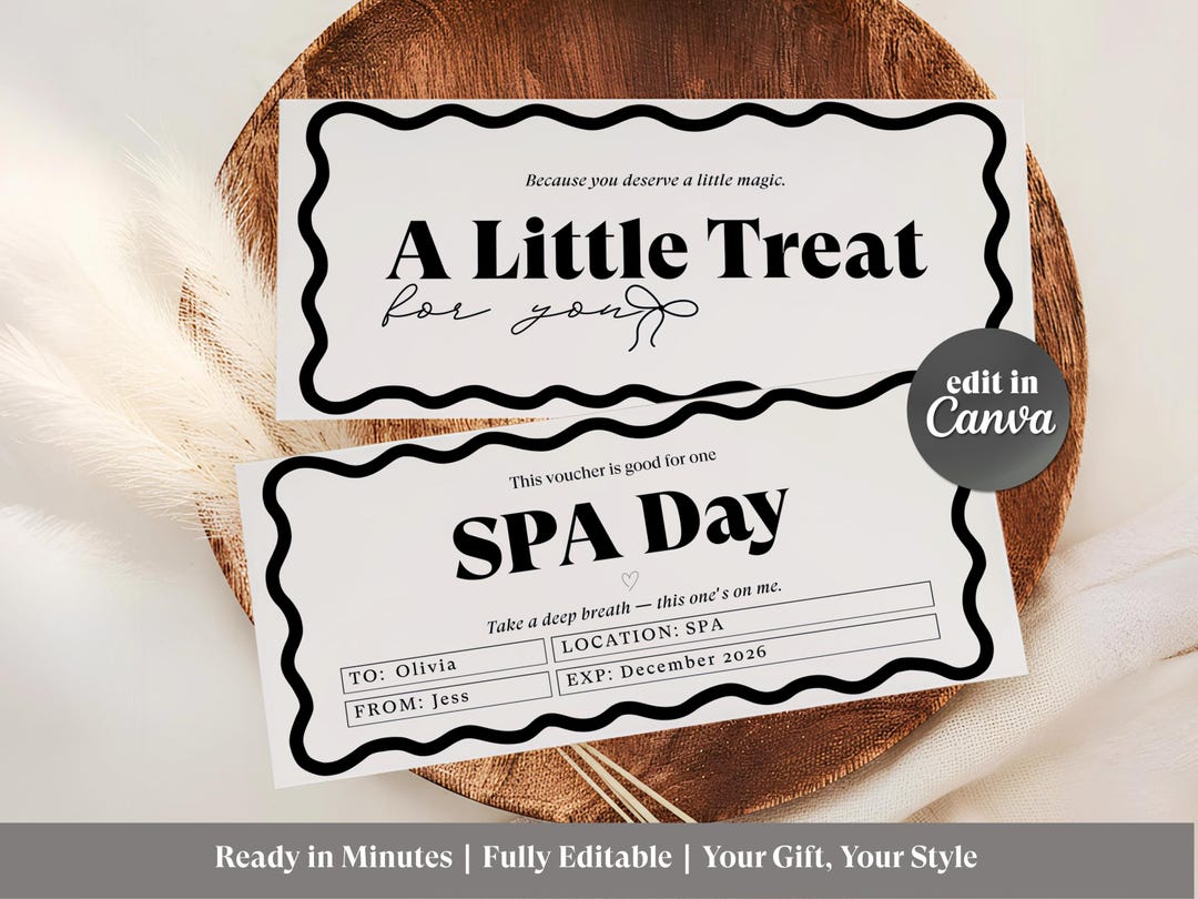 Wellness Gift Voucher Template Canva Editable Printable Gift Card SPA ...