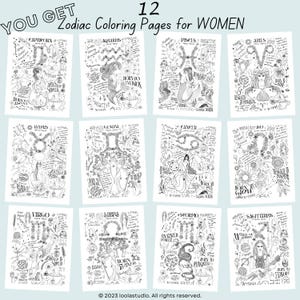 24 Zodiac Coloring Pages Printable Astrology Coloring Book DIY Birthday ...