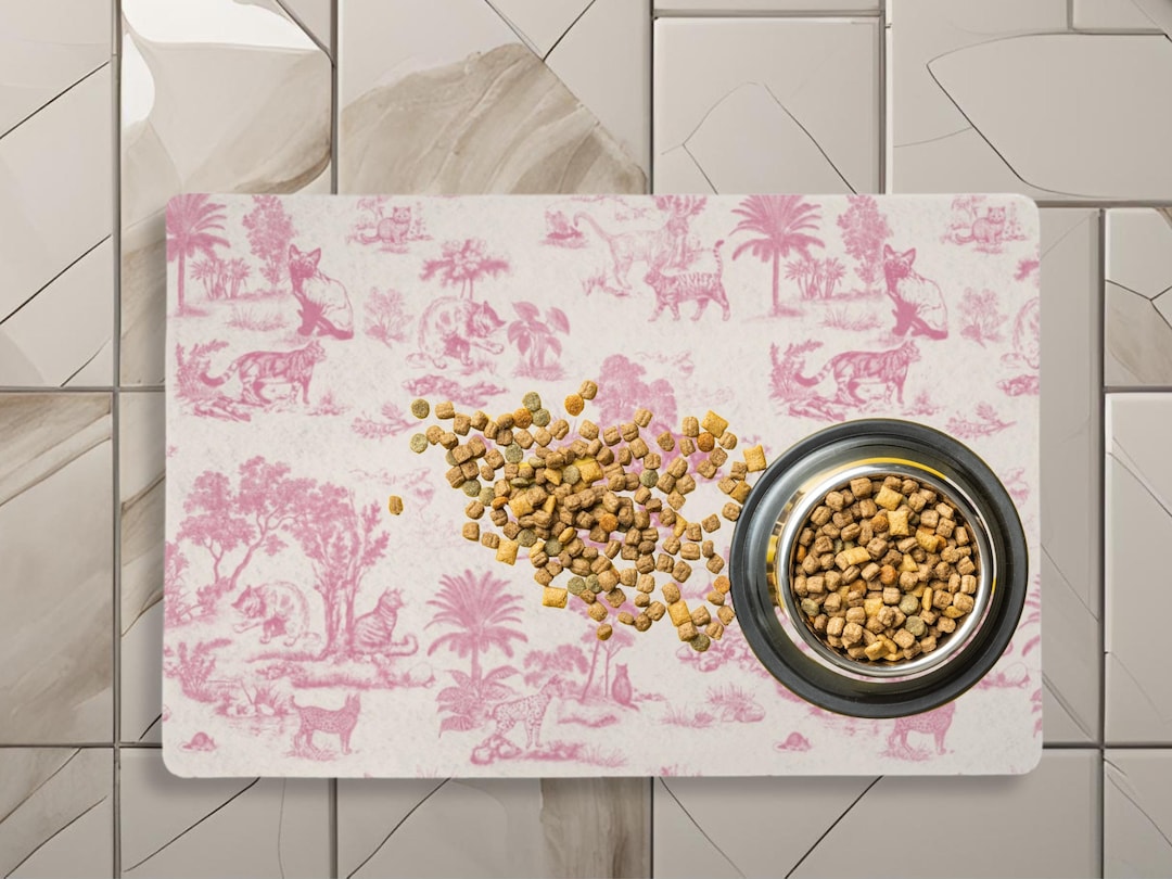 Cute Cat Bowl Mat Pink Girl Cat Food Mat Cat Toile Sweet Luxury ...