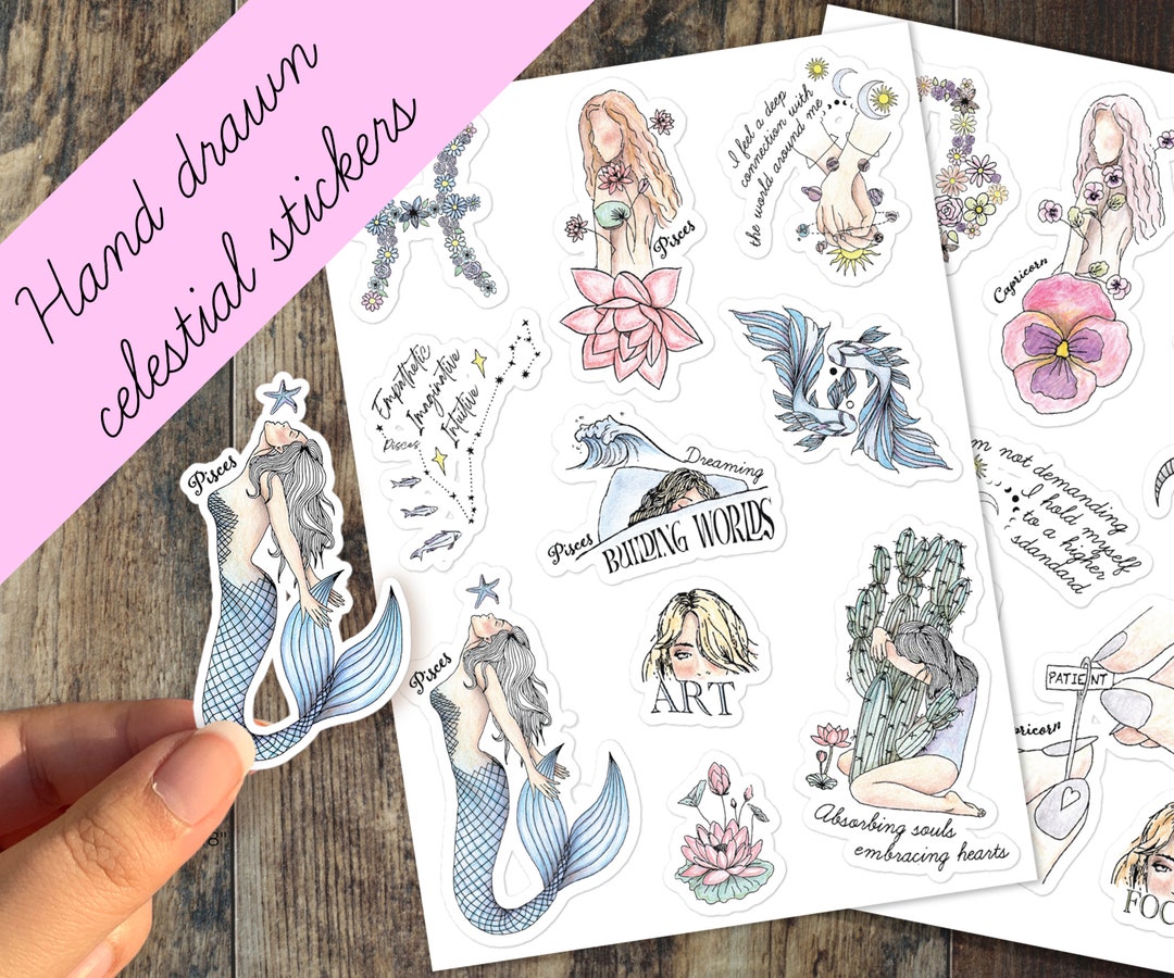 Pisces Sticker Zodiac Sticker Pack Teenage Girl Laptop Water Bottle ...