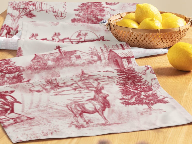 Red Christmas Toile Party Decor Classic Santa Decor Christmas Day Table ...