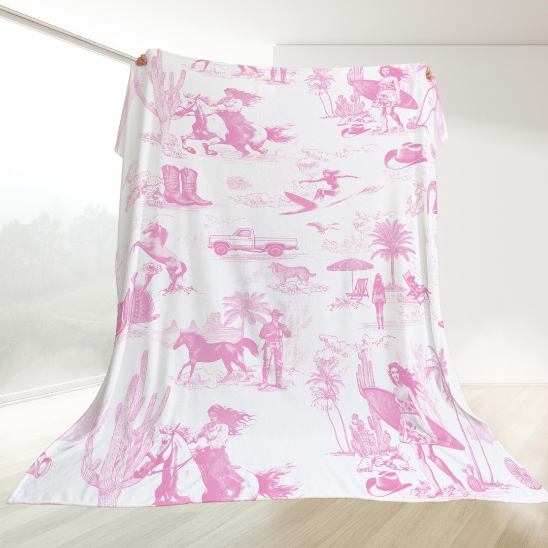 Pink Coastal Cowgirl Toile Blanket Cowboy Sofa Cover Western Cowgirl ...