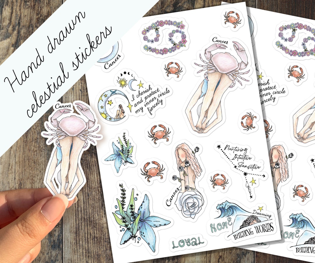 Cancer Zodiac Sticker Set Phone Journal Laptop Water Bottle Sticker ...