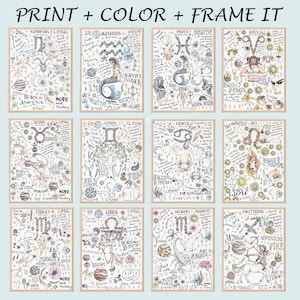 Zodiac Adult Coloring Book Printable Astrology Coloring Pages Birthday ...