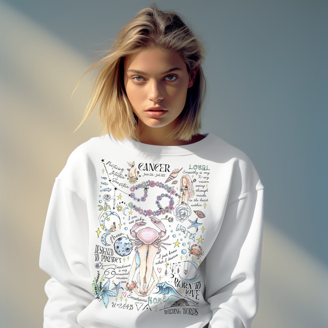 Cancer Zodiac Sweatshirt Edgy Whimsical Star Sign Crewneck Cancer ...