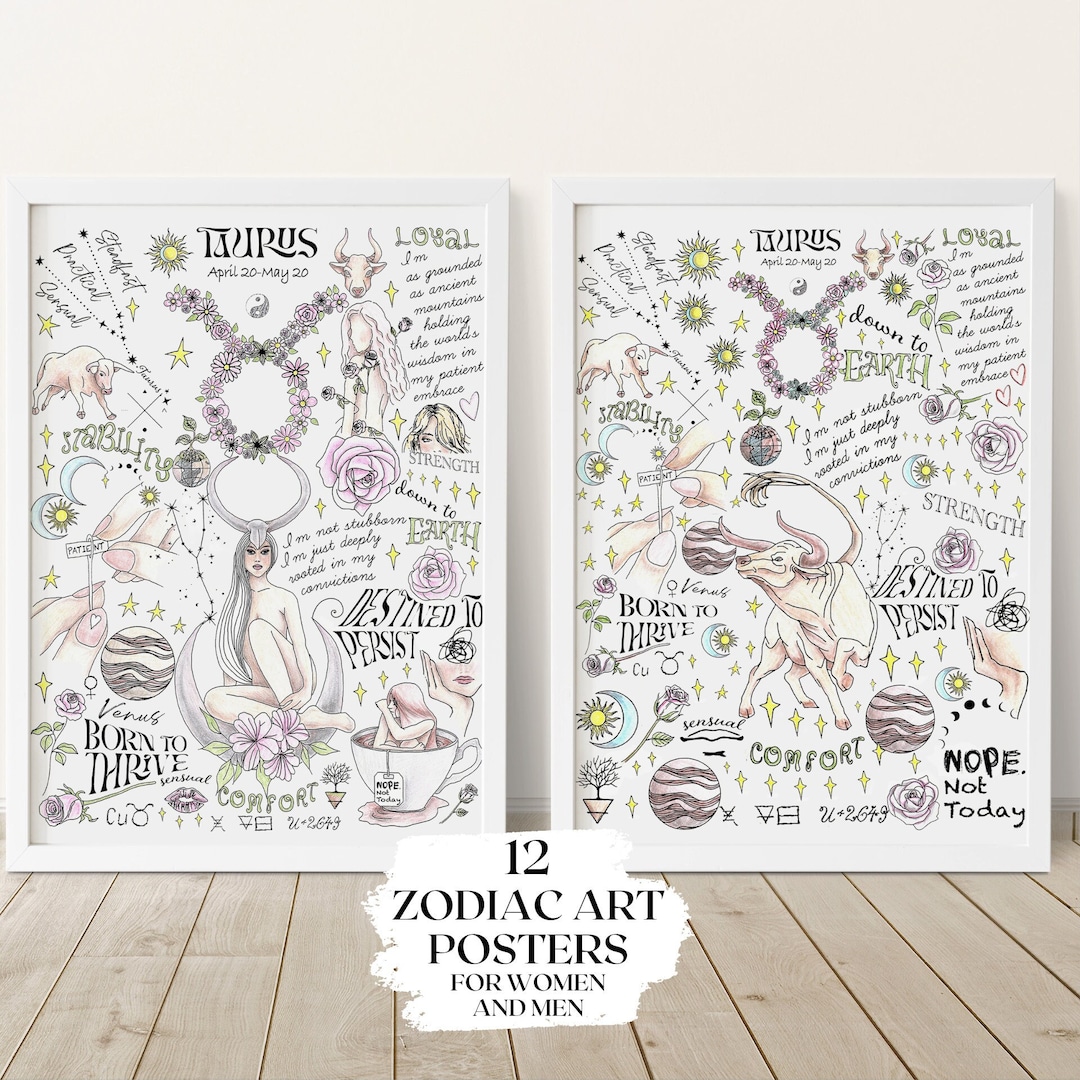 Zodiac Framed Poster Taurus Couple Wall Art Astrology Couple Decor ...