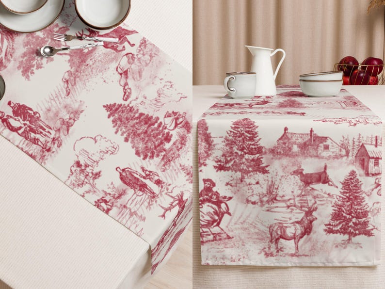 Red Christmas Toile Party Decor Classic Santa Decor Christmas Day Table ...