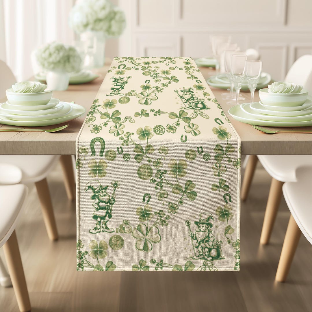 St Patrick Day Table Runner Clover Toile Tableware Shamrock Irish ...