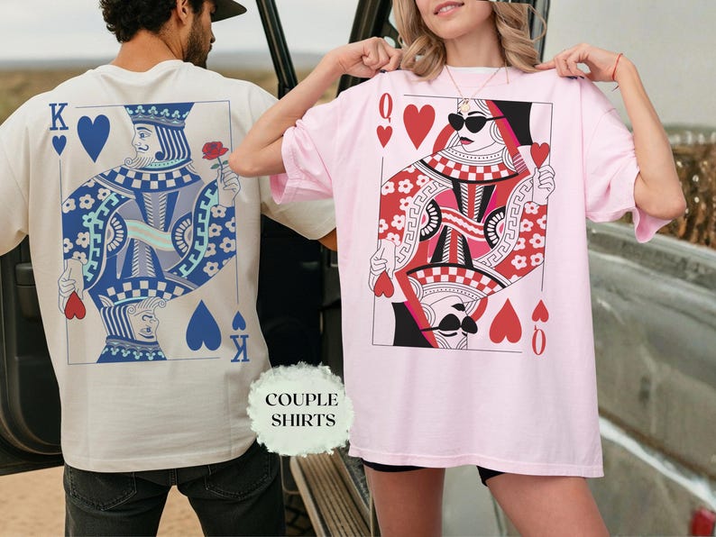 King and Queen Playing Card Shirt Matching Couple Tee Mothers Gift for ...