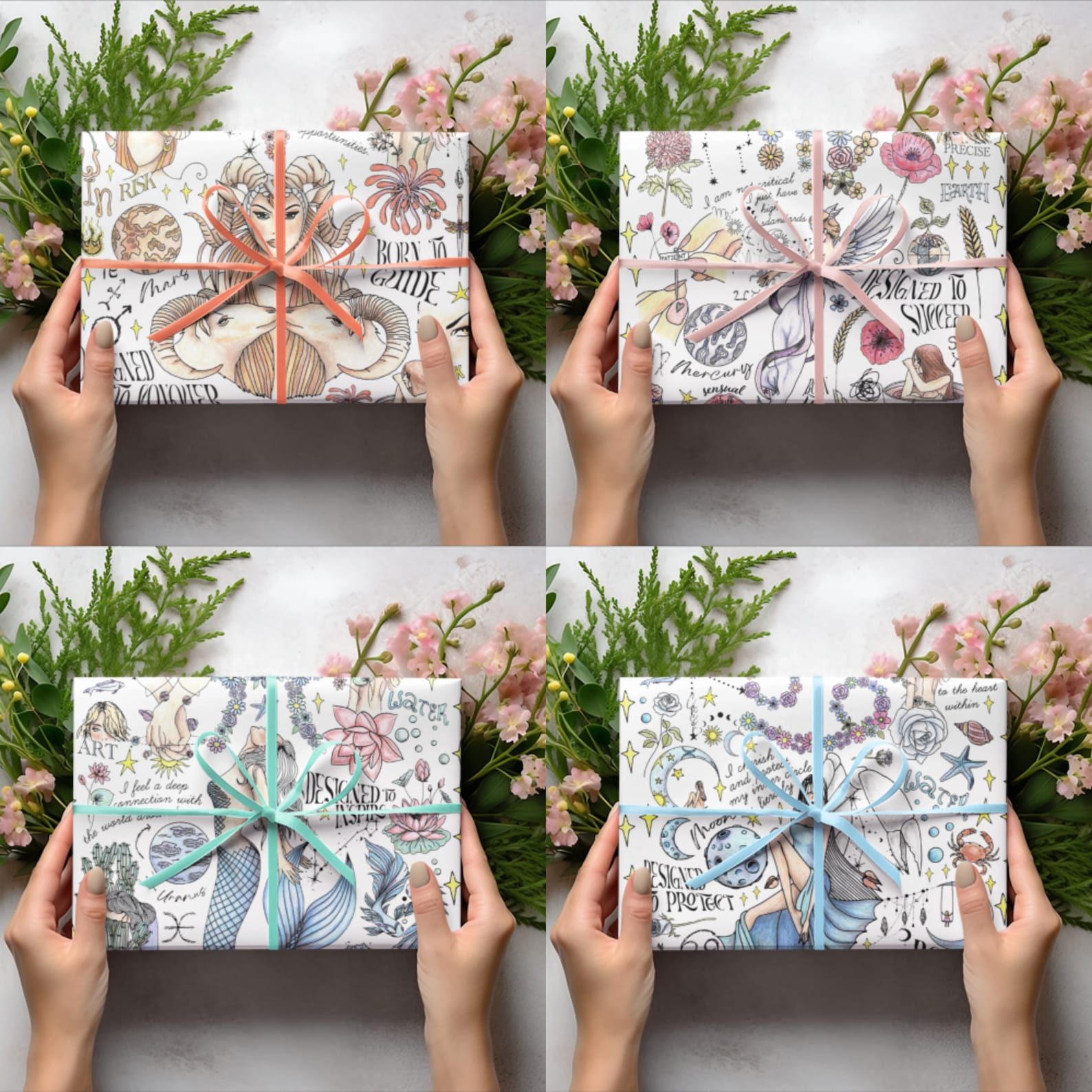 Zodiac Wrapping Paper Aquarius Birthday Decoration Wrapping Paper Roll ...