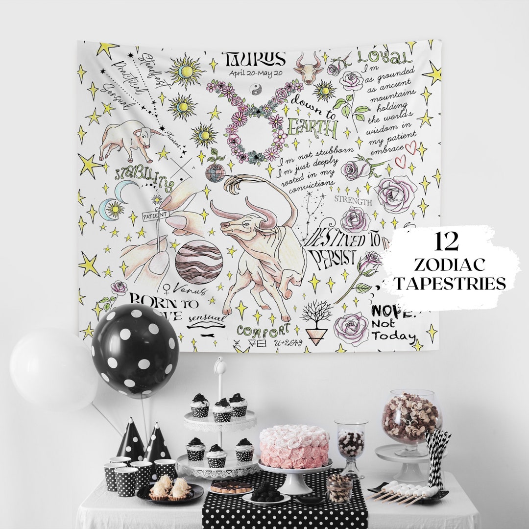 Zodiac Birthday Party Backdrop Aries Banner Taurus Astrology Tapestry ...