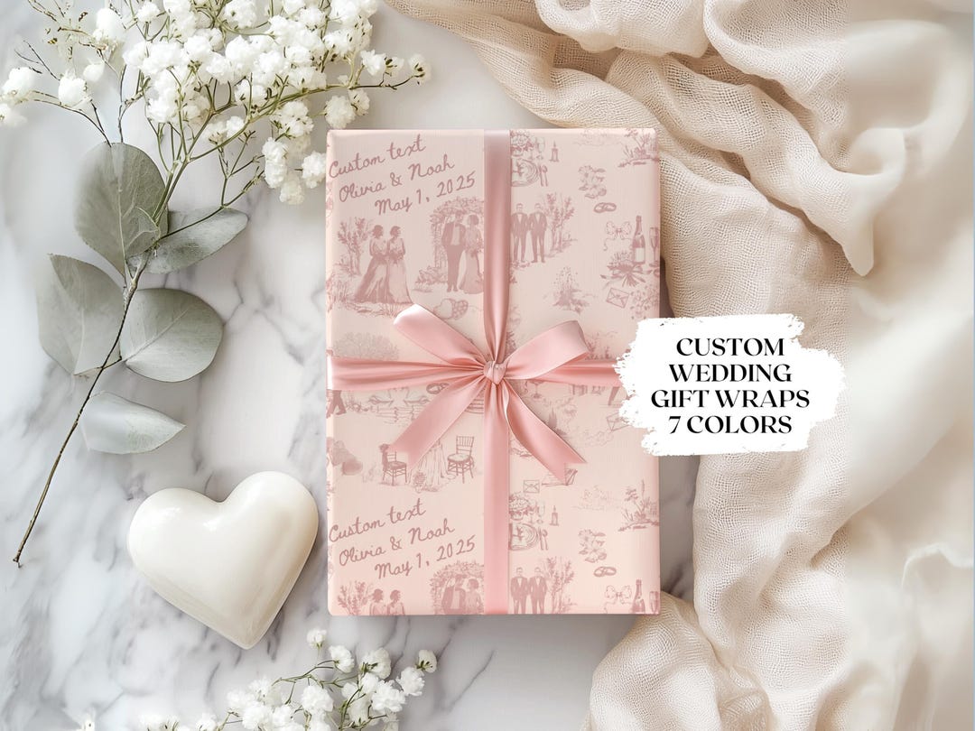Custom Bridal Shower Gift Wrap Pink Wedding Wrapping Paper Name Date ...