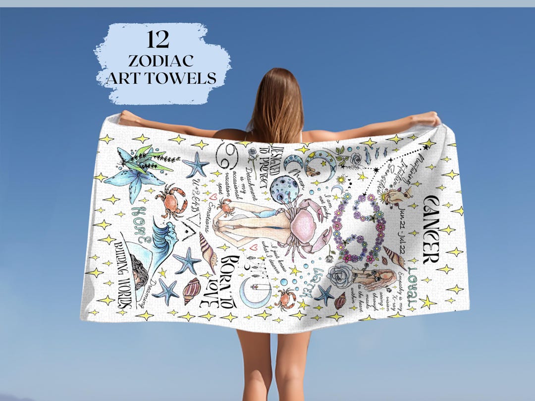 Zodiac Beach Towel Cancer Towel Nautical Horoscope Birth Flower Bath ...