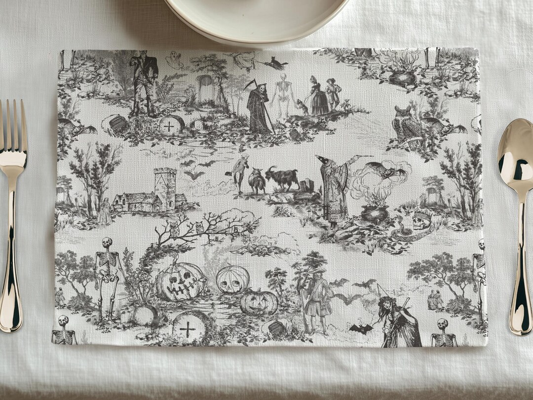 Gothic Placemat Witchy Skeleton Placemat Goth Toile Placemat Creepy ...