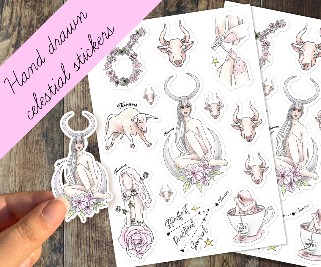 Taurus Sticker Zodiac Sticker Phone Sticker Girl Journal Stickers ...