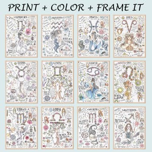 Zodiac Adult Coloring Book Printable Astrology Coloring Pages Birthday ...
