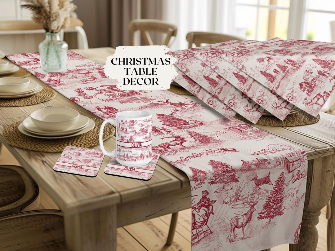 Red Christmas Toile Party Decor Classic Santa Decor Christmas Day Table ...