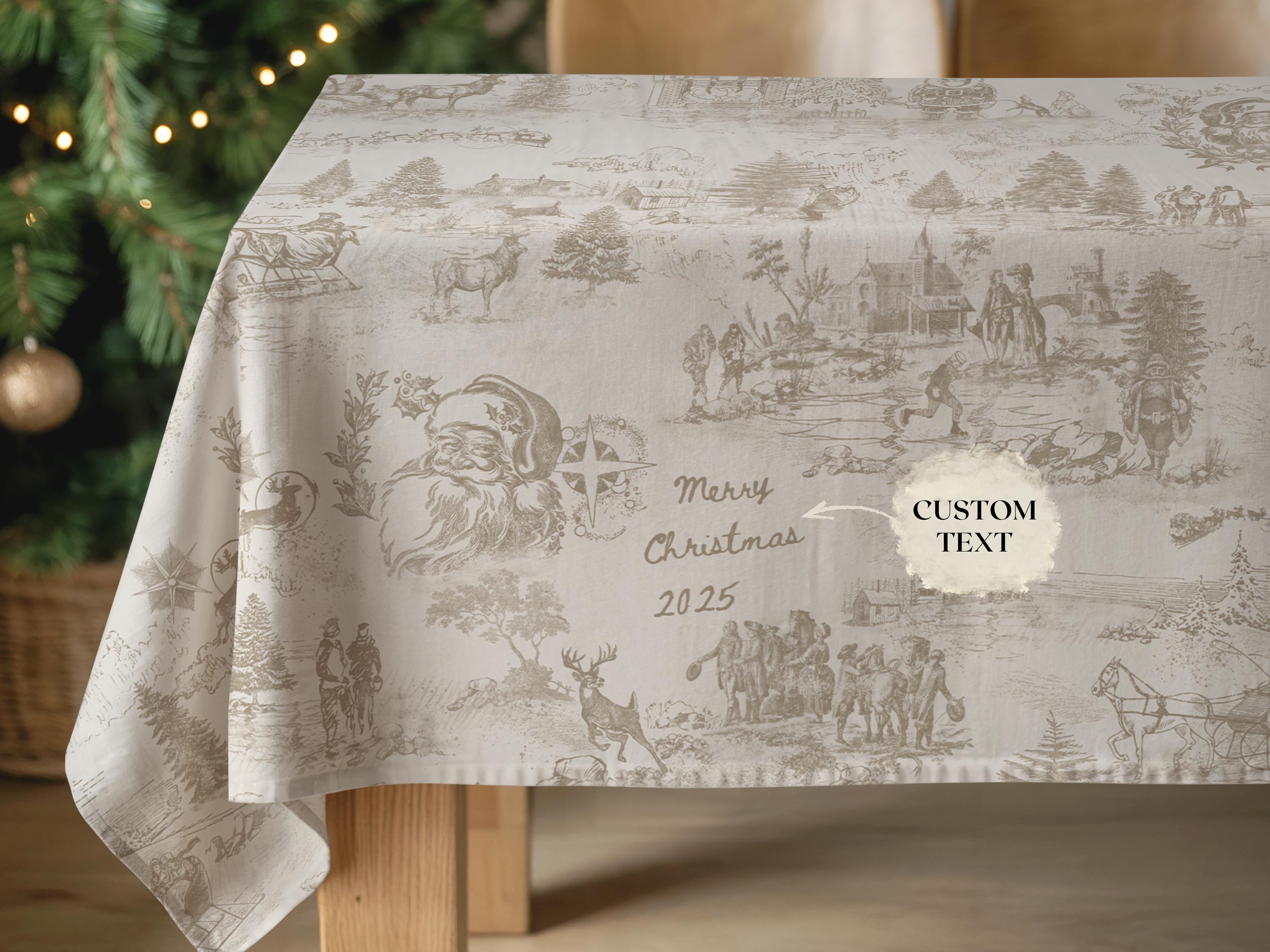 Red Christmas Toile Tablecloth Classic Santa Decor Xmas Day Table ...