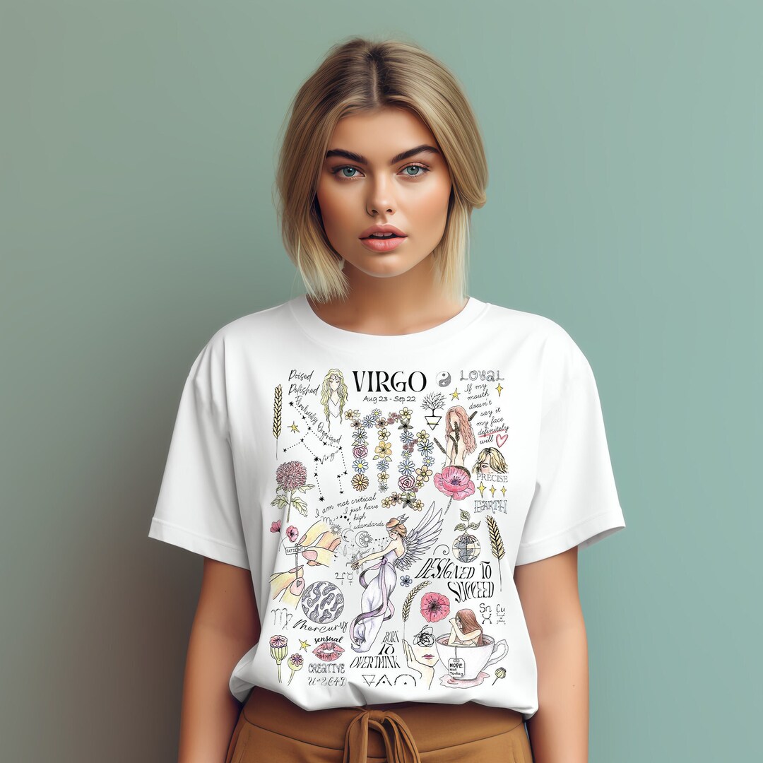 Virgo Shirt Zodiac Tshirt Astrology Crewneck Oversized Graphic Art Tee ...