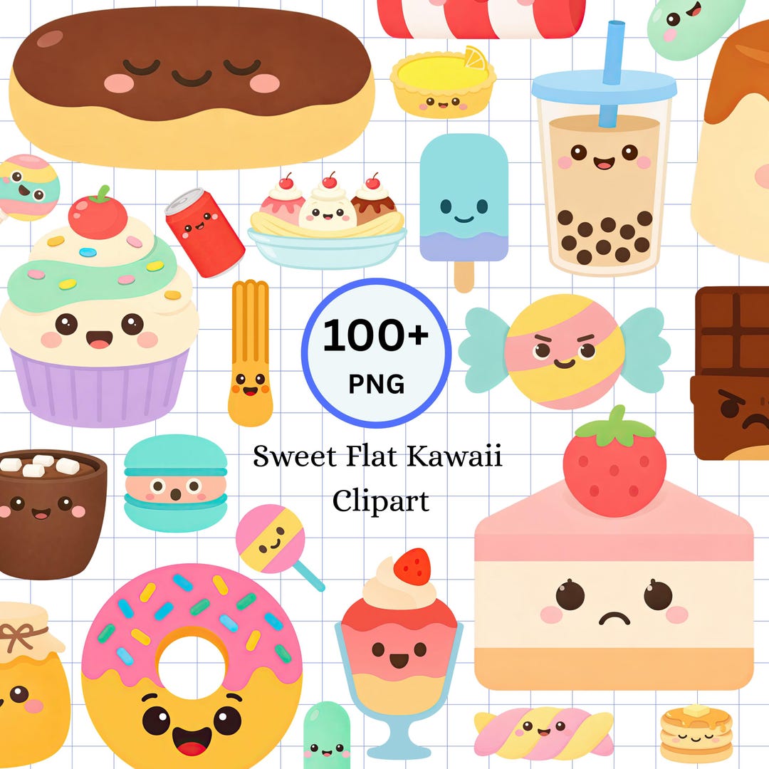 Dessert Clipart | Cute Food Clipart | Sweet Flat Kawaii PNG | Food ...