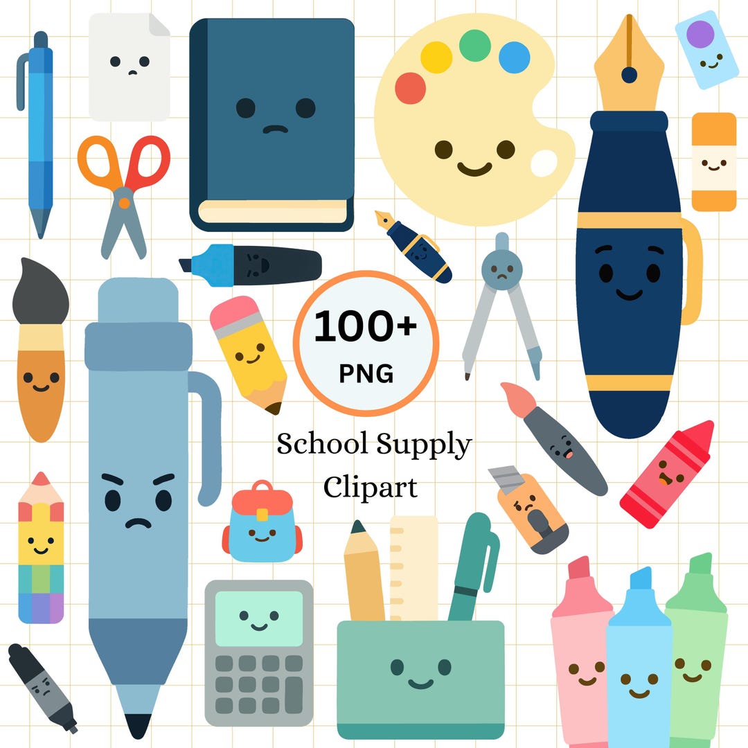 Cute School Supplies Clipart Bundle | Kawaii Classroom Icons | Flat ...