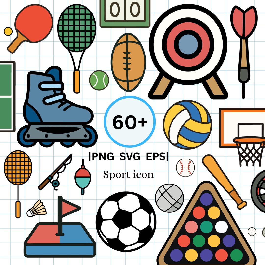 Sports Icon Bundle | Kawaii Sports Clipart Bundle | Sport Equipment ...