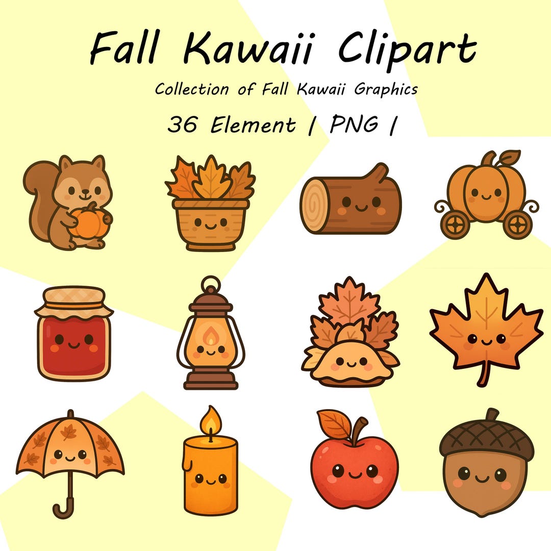 Fall Kawaii Clipart: Autumn PNG Graphics (digital Download) - Etsy