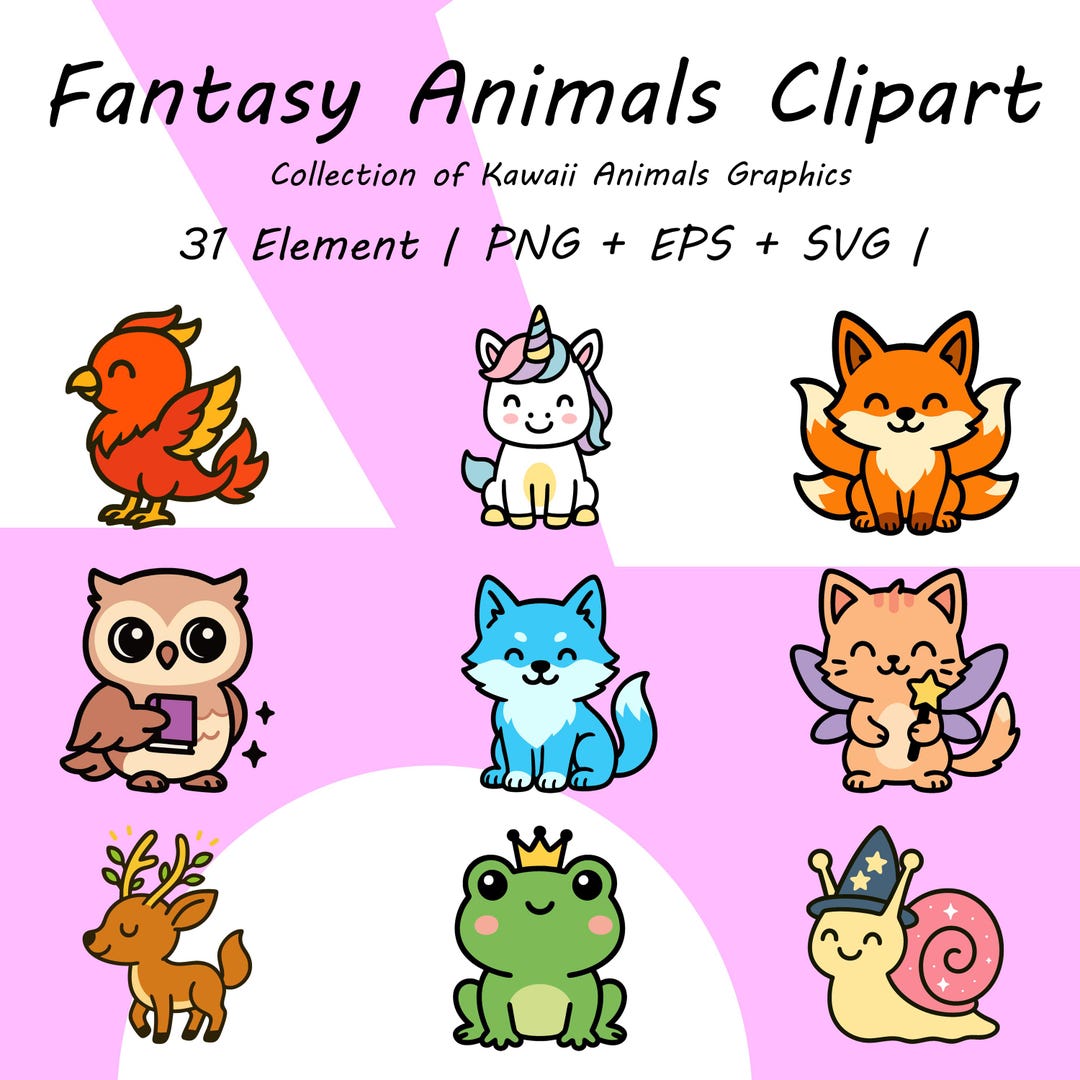 Kawaii Animals Clipart Bundle: Magical Creatures (PNG, SVG, EPS) - Etsy