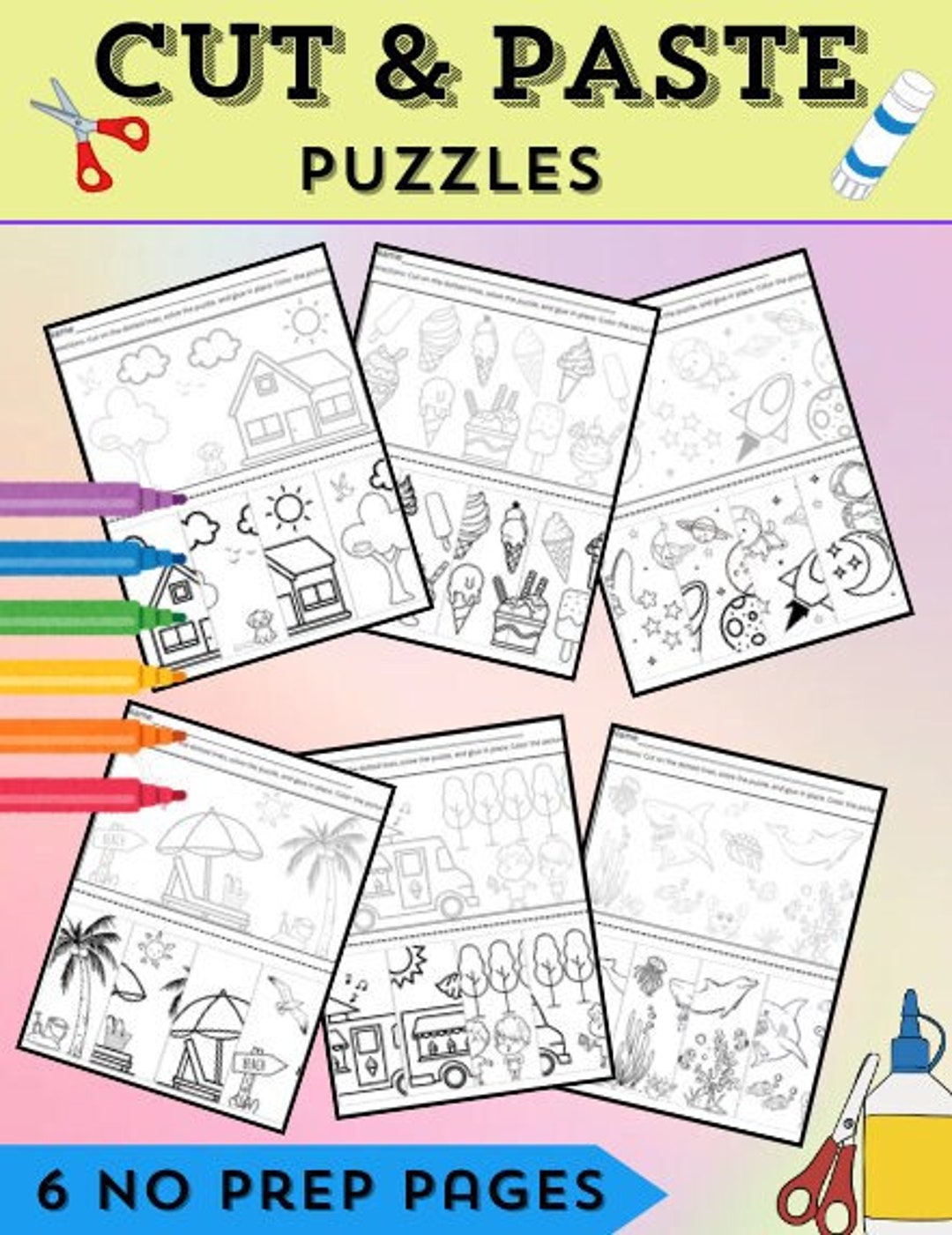 Cut Paste Puzzles, Coloring Pages, Fine Motor Skills, Cutting Printable ...