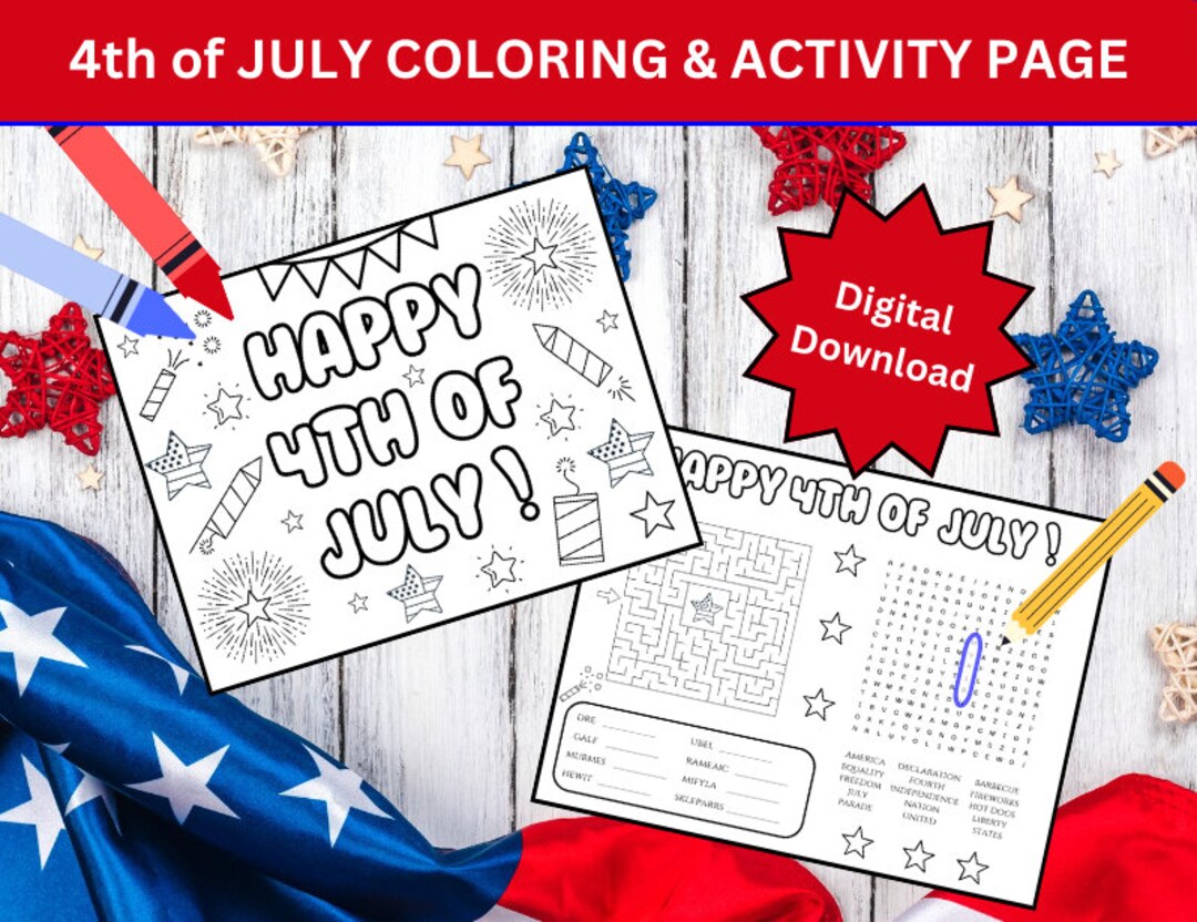 Fourth of July Coloring/activity Page, Patriotic Coloring Page, Fourth ...