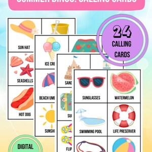 Summer Bingo, Printable Game, Activity for Kids, Pool Game, Summer ...