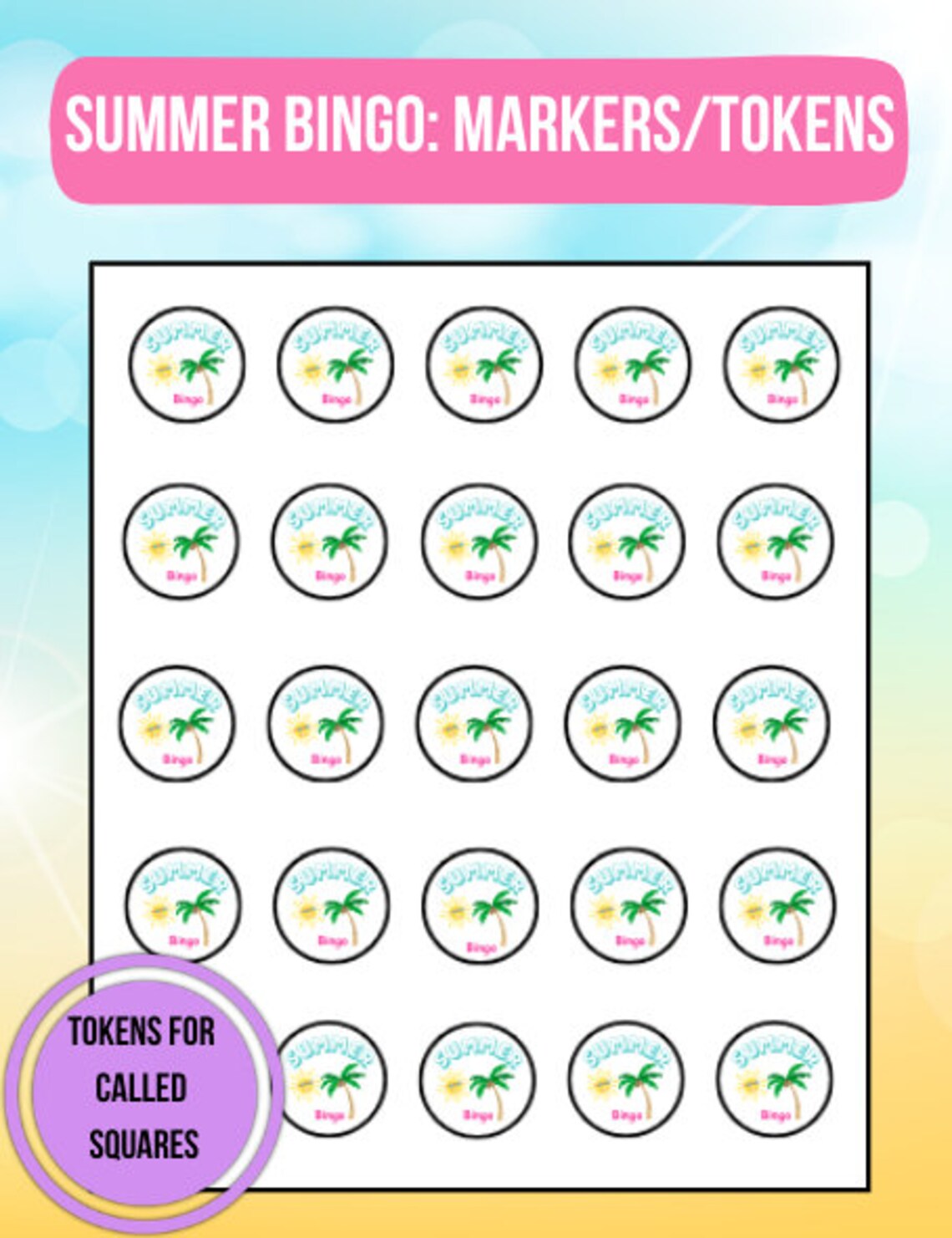 Summer Bingo, Printable Game, Activity for Kids, Pool Game, Summer ...