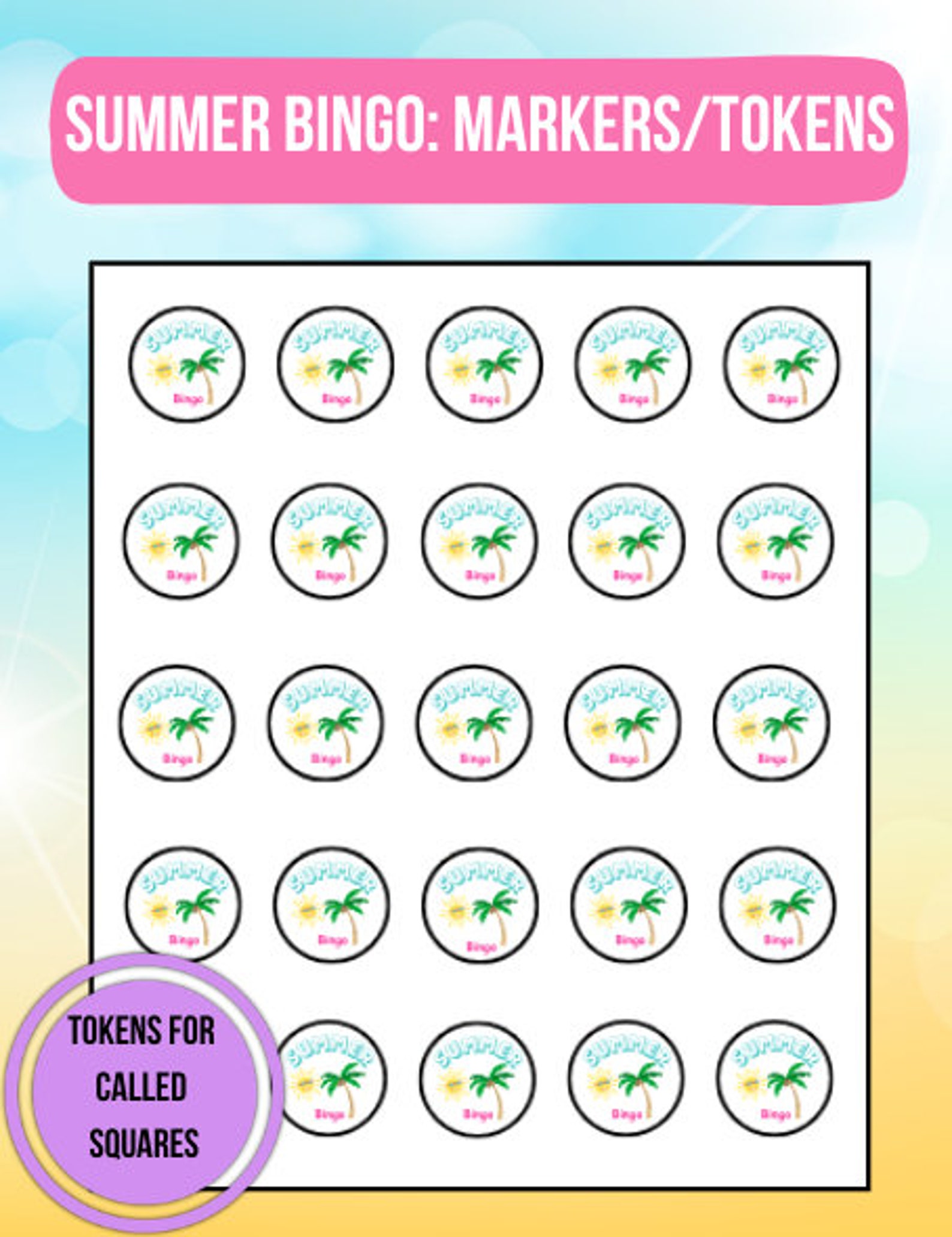 Summer Bingo, Printable Game, Activity for Kids, Pool Game, Summer ...