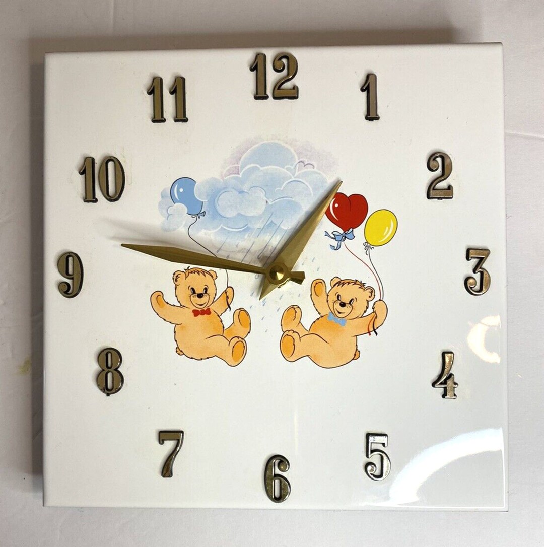 Ceramic Tile Wall Clock Childs Room or Kitchen, Bears Dimension: 8 X 8 ...