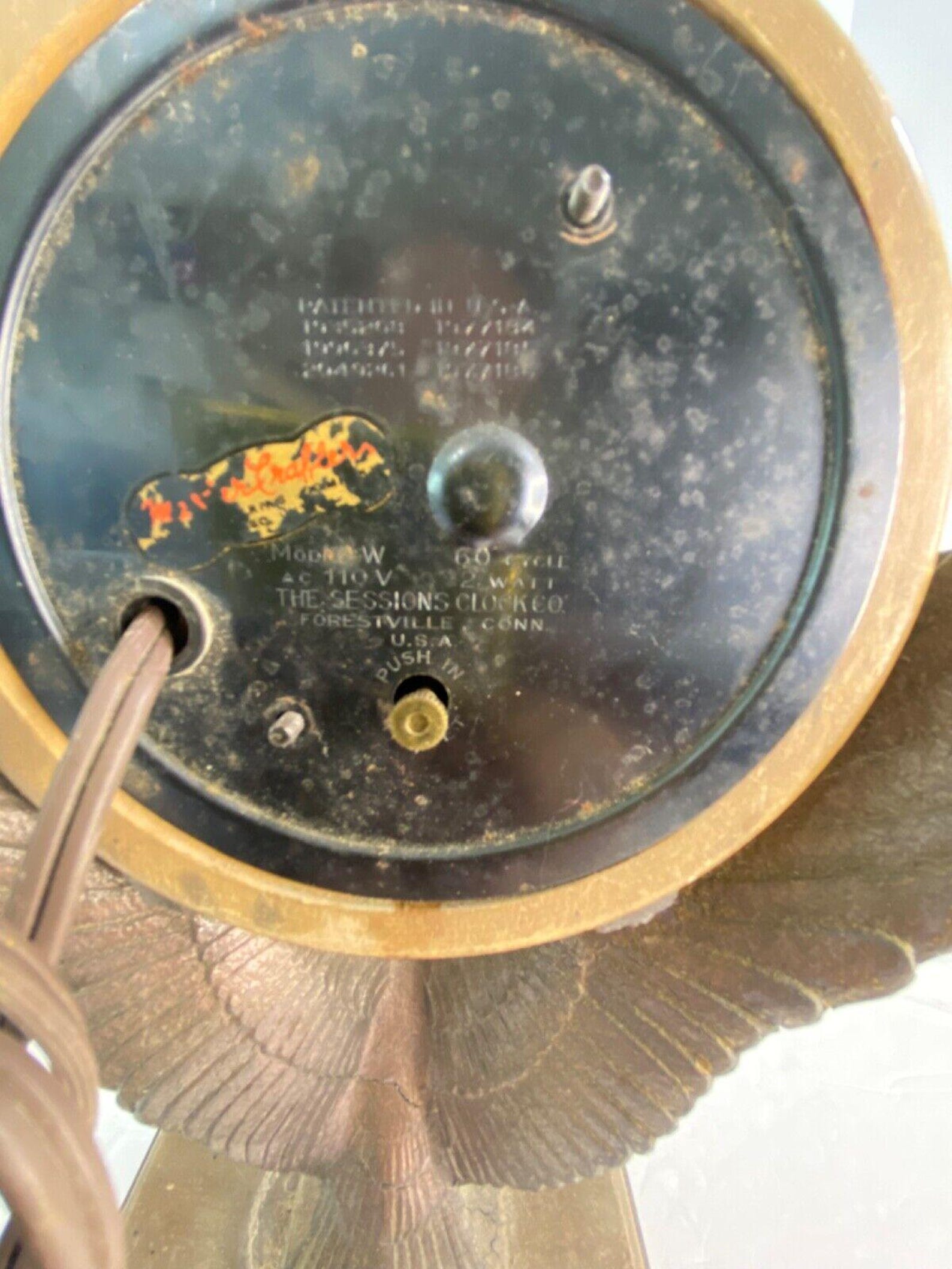 Vintage Sessions Eagle Mantle Clock Electric 1930's Wood and Brass ...