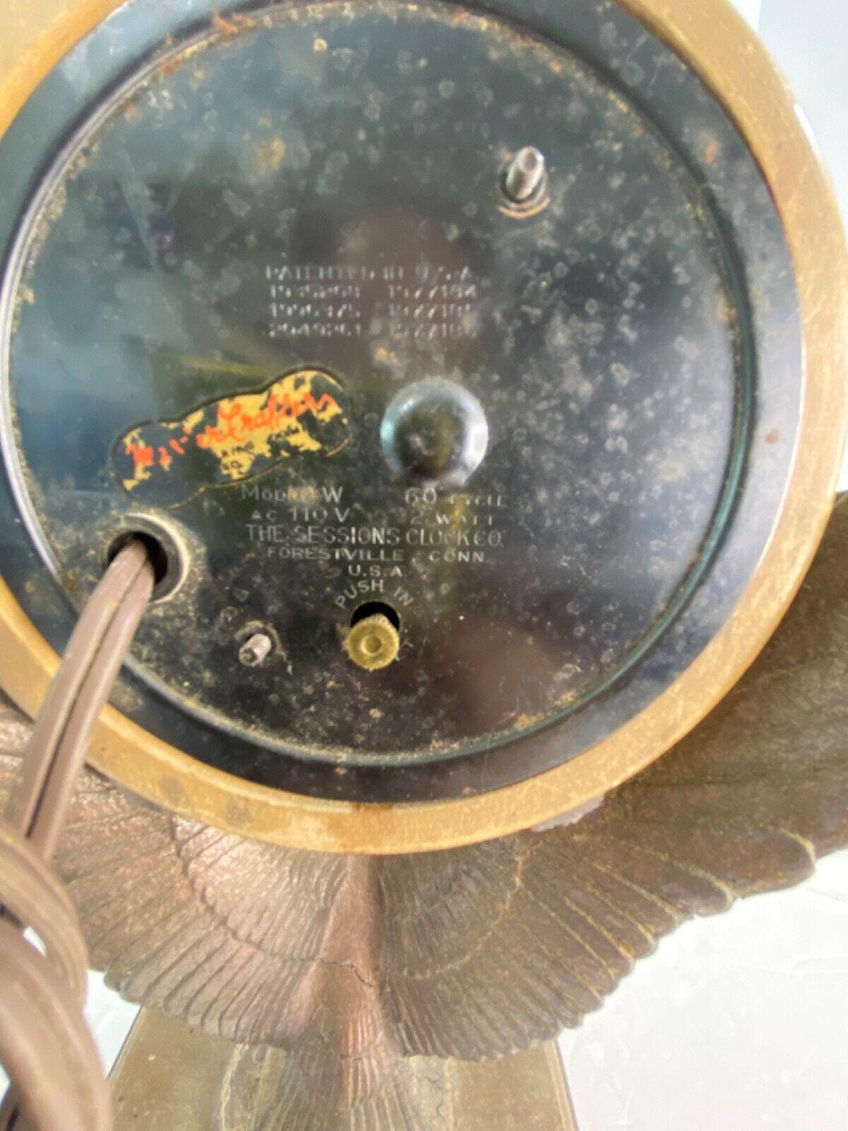 Vintage Sessions Eagle Mantle Clock Electric 1930's Wood and Brass ...