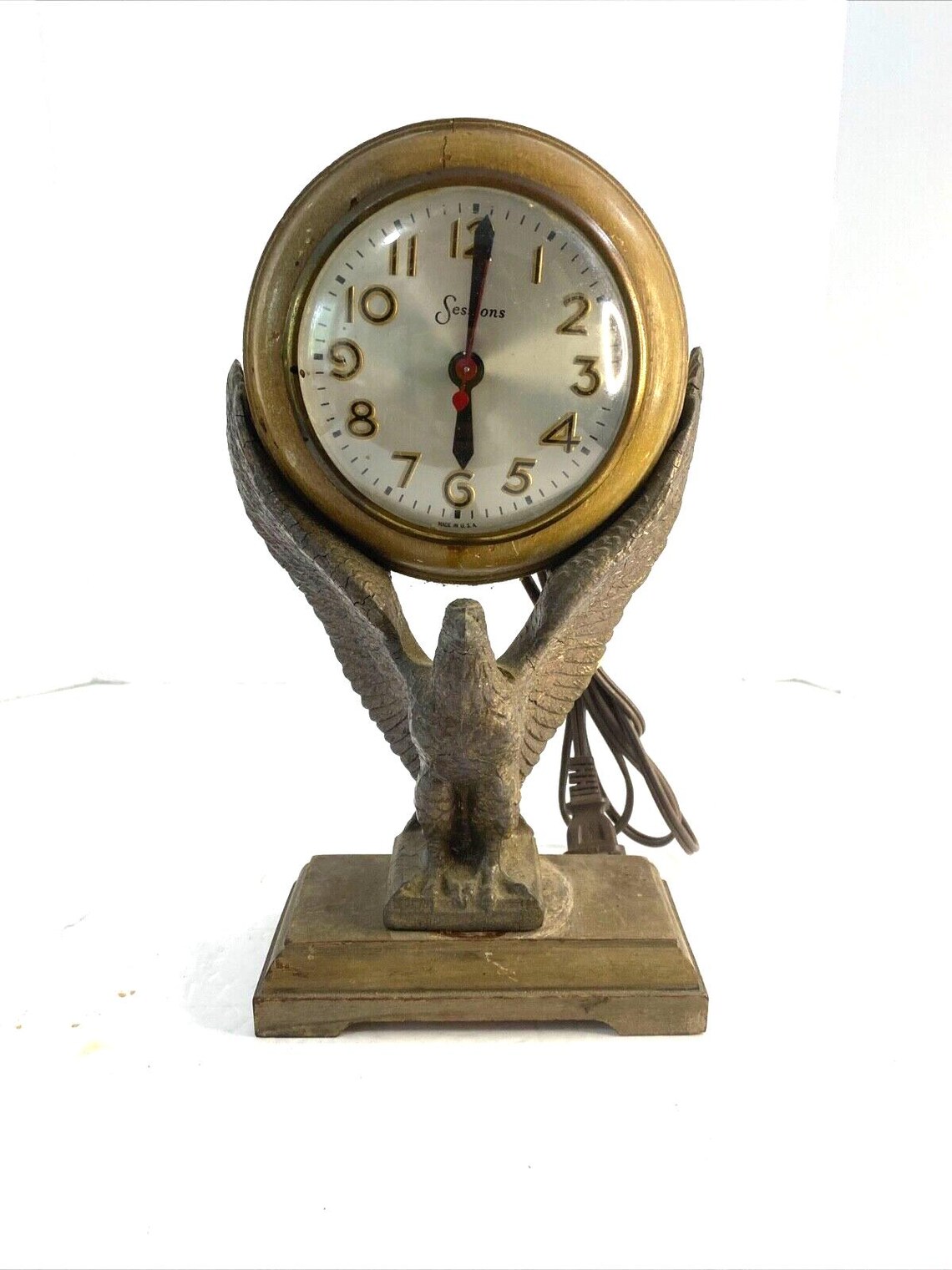 Vintage Sessions Eagle Mantle Clock Electric 1930's Wood and Brass ...