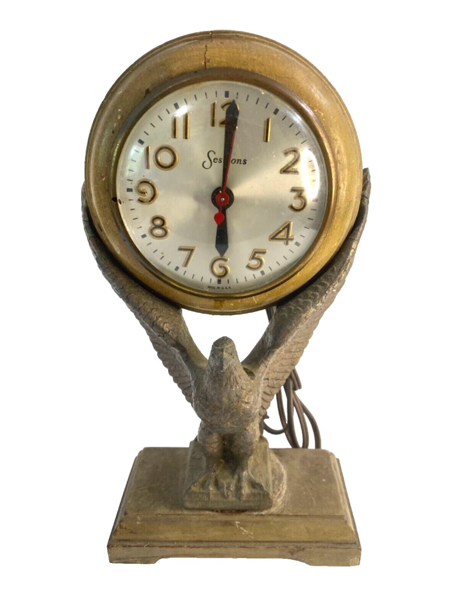 Vintage Sessions Eagle Mantle Clock Electric 1930's Wood and Brass ...