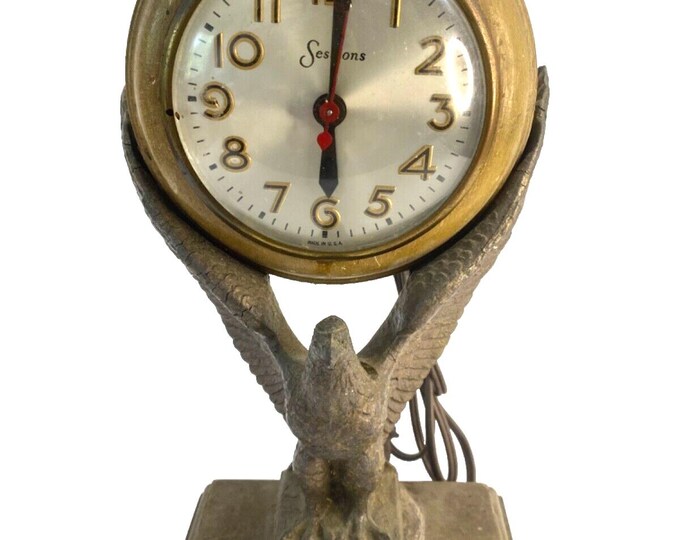 Vintage Sessions Eagle Mantle Clock Electric 1930's Wood and Brass ...