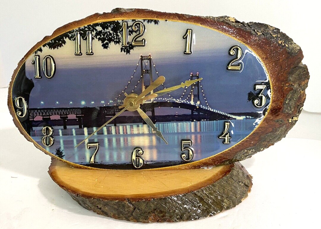 Vintage Live Edge Wood Clock Glossy Resin/lucite Brass Nautical ...