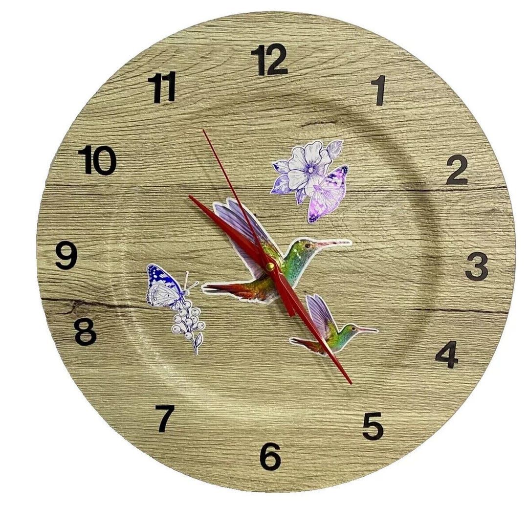Wall Clock 13" Inch Dinner Plate Hand Crafted Floral Accents Silent ...